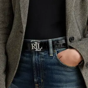Ralph Lauren Logo Reversible Croc-embossed Belt - Black