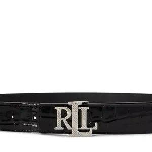 Ralph Lauren Logo Reversible Croc-embossed Belt - Black