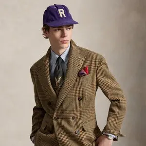 Ralph Lauren Heyworth Glen Plaid Wool Tweed Double Breasted Suit Jacket - Tan/brown