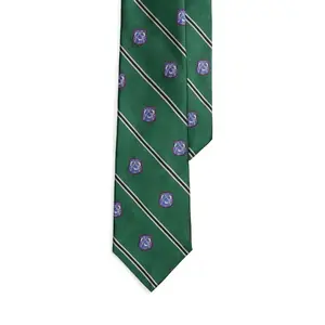 Ralph Lauren Silk Repp Club Tie With Crest Motif - Green