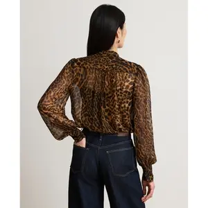 Ralph Lauren Ocelot-print Chiffon Tie-neck Blouse