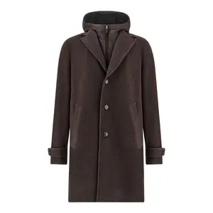 Paul & Shark 150's Wool Coat With Suede Inserts - Brown Coffee
