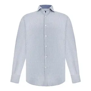 Paul & Shark X-soft Cotton Flannel Shirt With Houndstooth Pattern - White/light Blue Houndstooth Pattern