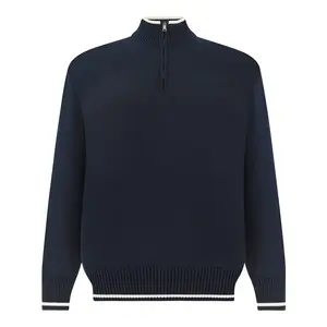 Paul & Shark Wool Half-zip Sweater With Contrasting Striped Trims - Blue