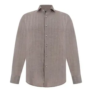 Paul & Shark Camicia X-soft In Cotone - Brown Herringbone Pattern