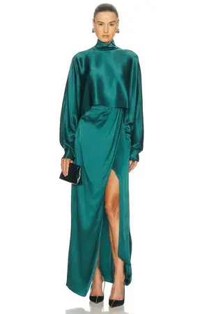 Lapointe Satin Caftan Top - Emerald