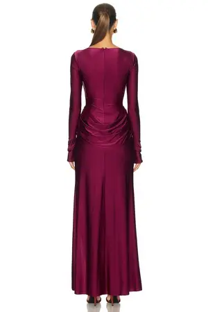 Lapointe Shine Jersey Long Sleeve Draped Waist Gown