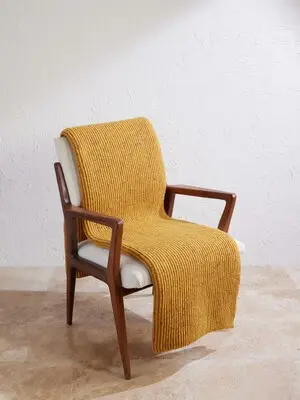 Inis Meáin Fisherman's Ribbed Wool And Cashmere-blend Blanket - Yellow