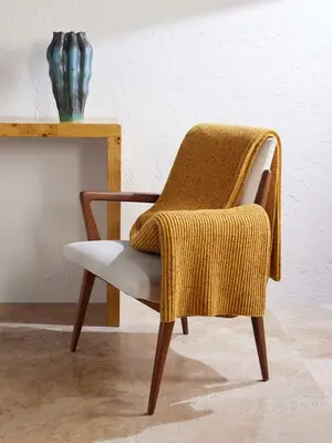 Inis Meáin Fisherman's Ribbed Wool And Cashmere-blend Blanket - Yellow