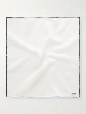 Zegna Logo-print Cotton And Silk-blend Pocket Square