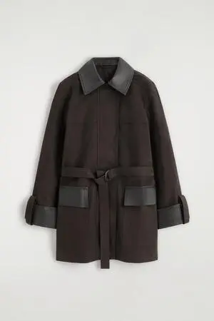 Cos Leather-trimmed Cotton Field Coat