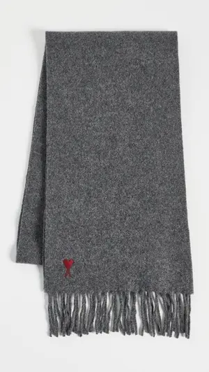 AMI Paris Quota Wool Scarf With Red De Coeur Embroidery