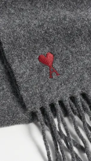 AMI Paris Quota Wool Scarf With Red De Coeur Embroidery