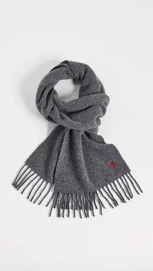 AMI Paris Quota Wool Scarf With Red De Coeur Embroidery