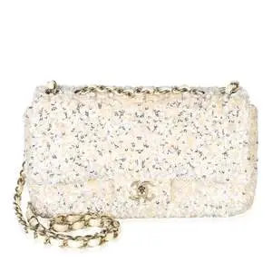 Chanel Cream Silver Sequin Single Flap Bag - Neutral