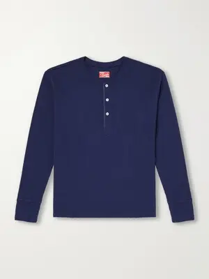 FORTELA Amish Waffle-knit Cotton-jersey Henley T-shirt - Blue