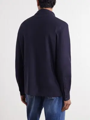 Zegna Cotton And Silk-blend Piqué Polo Shirt - Blue