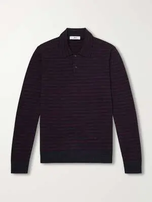 Mr P. Striped Merino Wool Polo Shirt - Purple