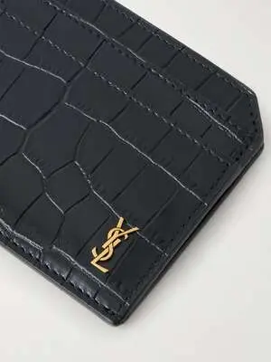 Saint Laurent Tiny Cassandre Logo-appliquéd Croc-effect Patent-leather Cardholder