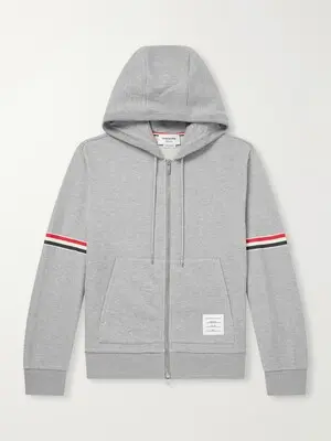 Thom Browne Cotton-piqué Zip-up Hoodie - Gray