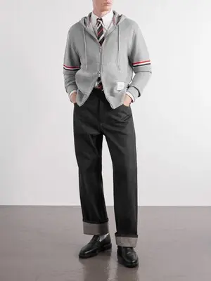 Thom Browne Cotton-piqué Zip-up Hoodie - Gray