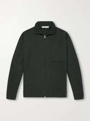 Inis Meáin Wool And Linen-blend Zip-up Cardigan - Green
