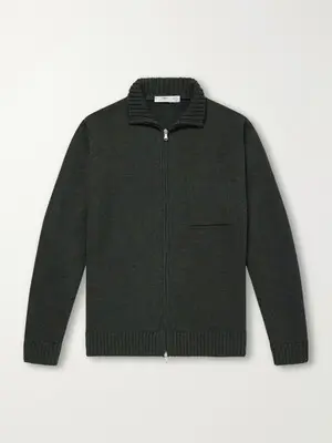 Inis Meáin Wool And Linen-blend Zip-up Cardigan - Green