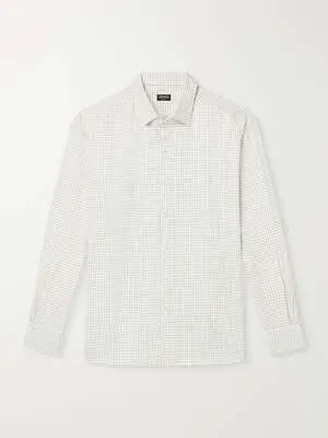 Zegna Checked Silk-twill Shirt - White