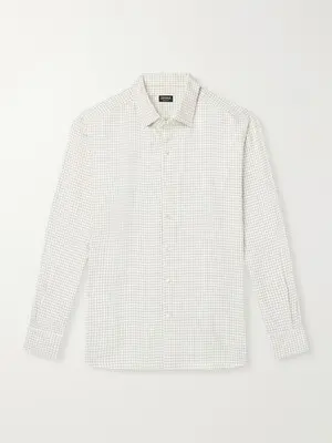 Zegna Checked Silk-twill Shirt - White