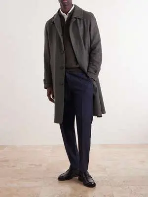Zegna Oasi Belted Herringbone Cashmere Trench Coat