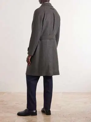 Zegna Oasi Belted Herringbone Cashmere Trench Coat