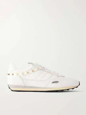 Valentino Garavani Stud Up Embellished Leather-trimmed Sneakers - White