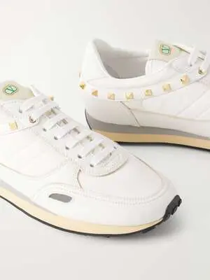 Valentino Garavani Stud Up Embellished Leather-trimmed Sneakers