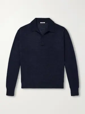 Auralee Alpaca-blend Polo Sweater - Blue