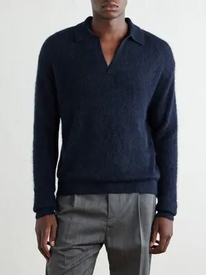 Auralee Alpaca-blend Polo Sweater - Blue