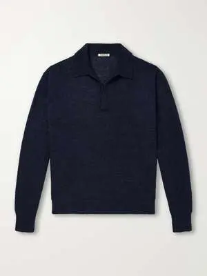 Auralee Alpaca-blend Polo Sweater - Navy
