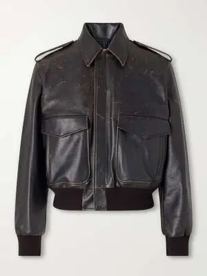JIL SANDER Leather Aviator Jacket - Black