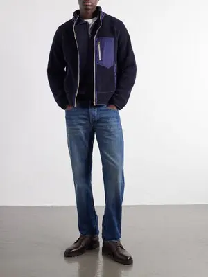 FORTELA Brushed Wool Fleece Zip Up Jacket - Blue