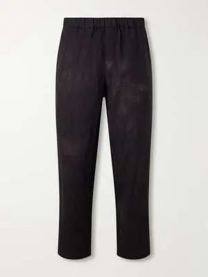 Barena Venezia Straight-leg Garment-dyed Houndstooth Wool Trousers - Black