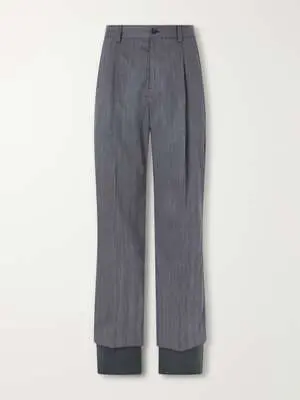 Valentino Garavani Straight-leg Pleated Herringbone Virgin Wool Trousers - Gray