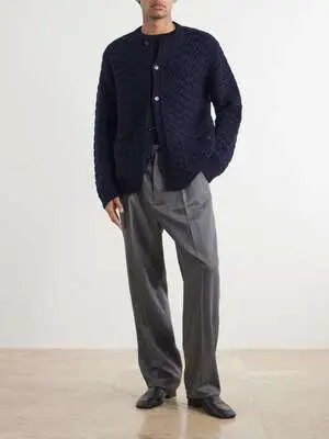 Valentino Garavani Straight-leg Pleated Herringbone Virgin Wool Trousers