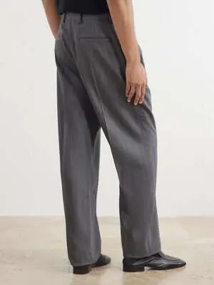 Valentino Garavani Straight-leg Pleated Herringbone Virgin Wool Trousers