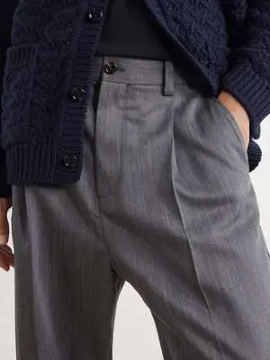 Valentino Garavani Straight-leg Pleated Herringbone Virgin Wool Trousers