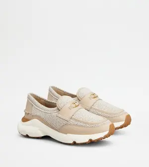 TOD'S Sporty Loafers In Fabric And Leather With Oval T-clamp