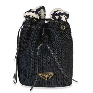 Prada Yarn Raffia Effect Crochet Drawstring Bucket Bag
