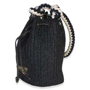 Prada Yarn Raffia Effect Crochet Drawstring Bucket Bag