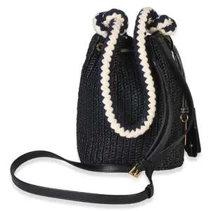 Prada Yarn Raffia Effect Crochet Drawstring Bucket Bag