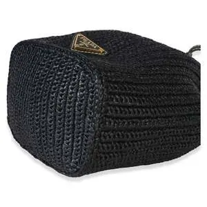 Prada Yarn Raffia Effect Crochet Drawstring Bucket Bag