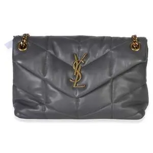 Saint Laurent Grey Quilted Lambskin Loulou Puffer Chain Satchel - Gray