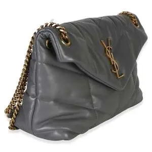 Saint Laurent Quilted Lambskin Loulou Puffer Chain Satchel - Gray